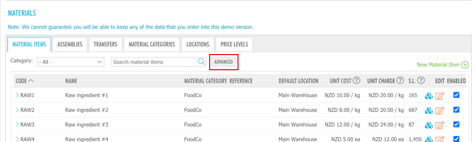 Disable and delete materials